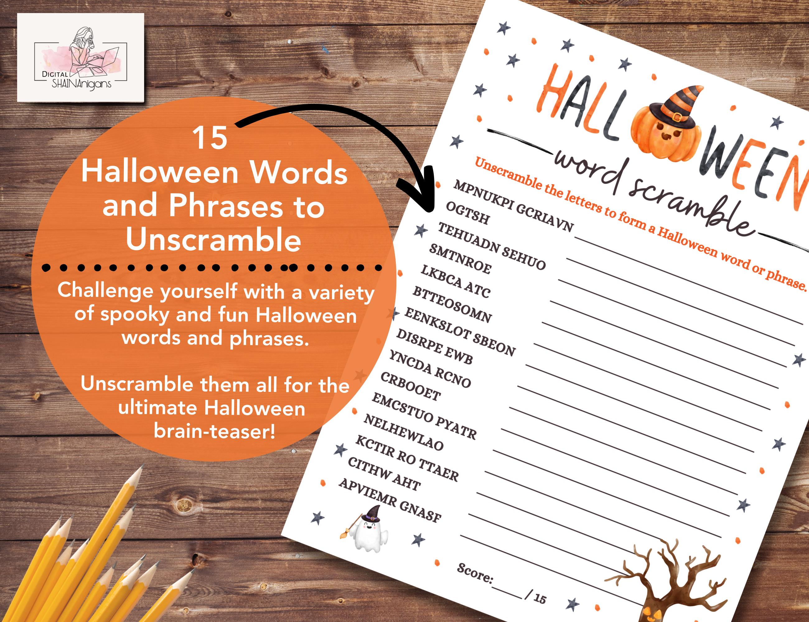 Halloween Word Scramble Game Printable, Halloween Party Game for Kids ...
