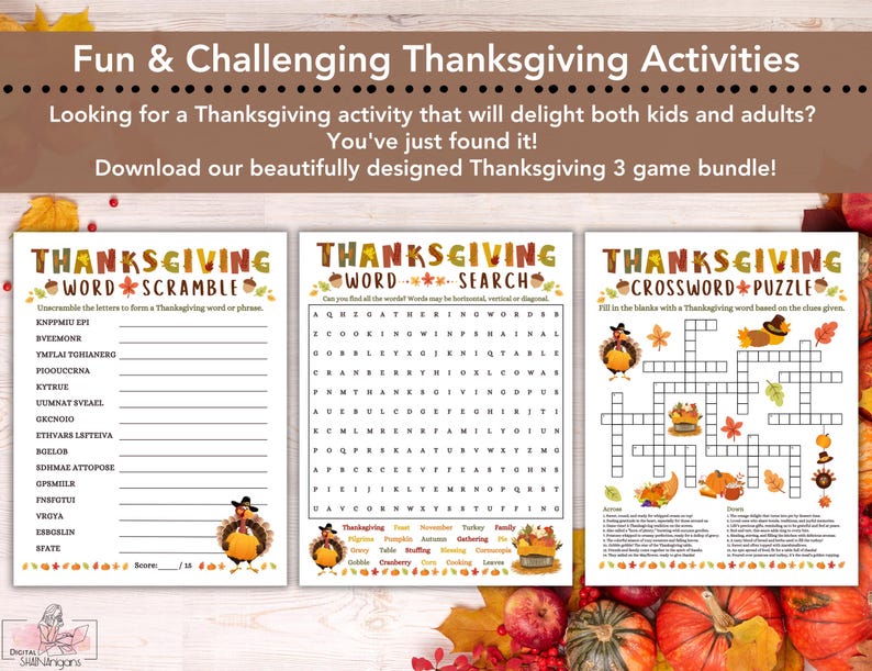 Thanksgiving 3 Game Bundle, Printable Thanksgiving Game, Thanksgiving ...