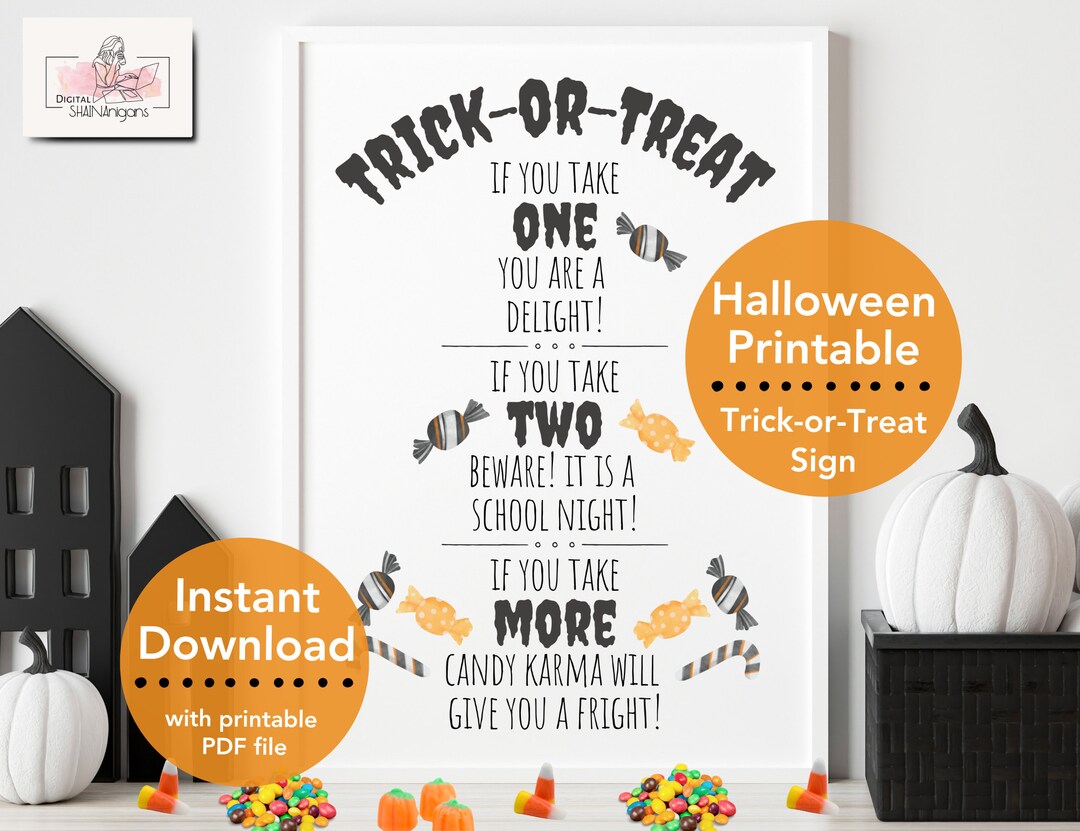 Halloween Printable Trick or Treat Candy Sign, Take One, Take Two, Take ...