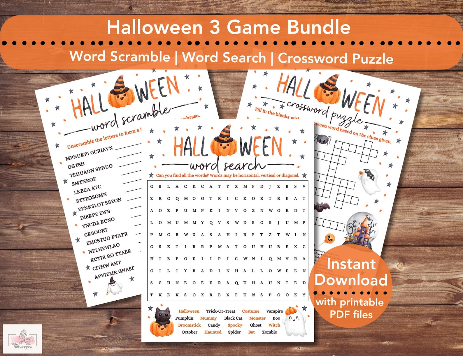 Halloween 3 Game Bundle, Printable Halloween Games, Halloween Word ...