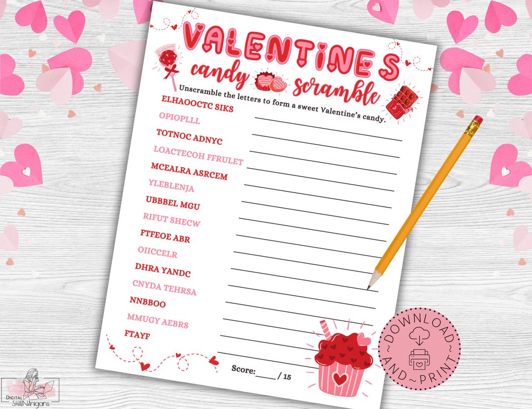 Valentine's Candy Scramble Game Printable, Valentine's Day Party Game ...