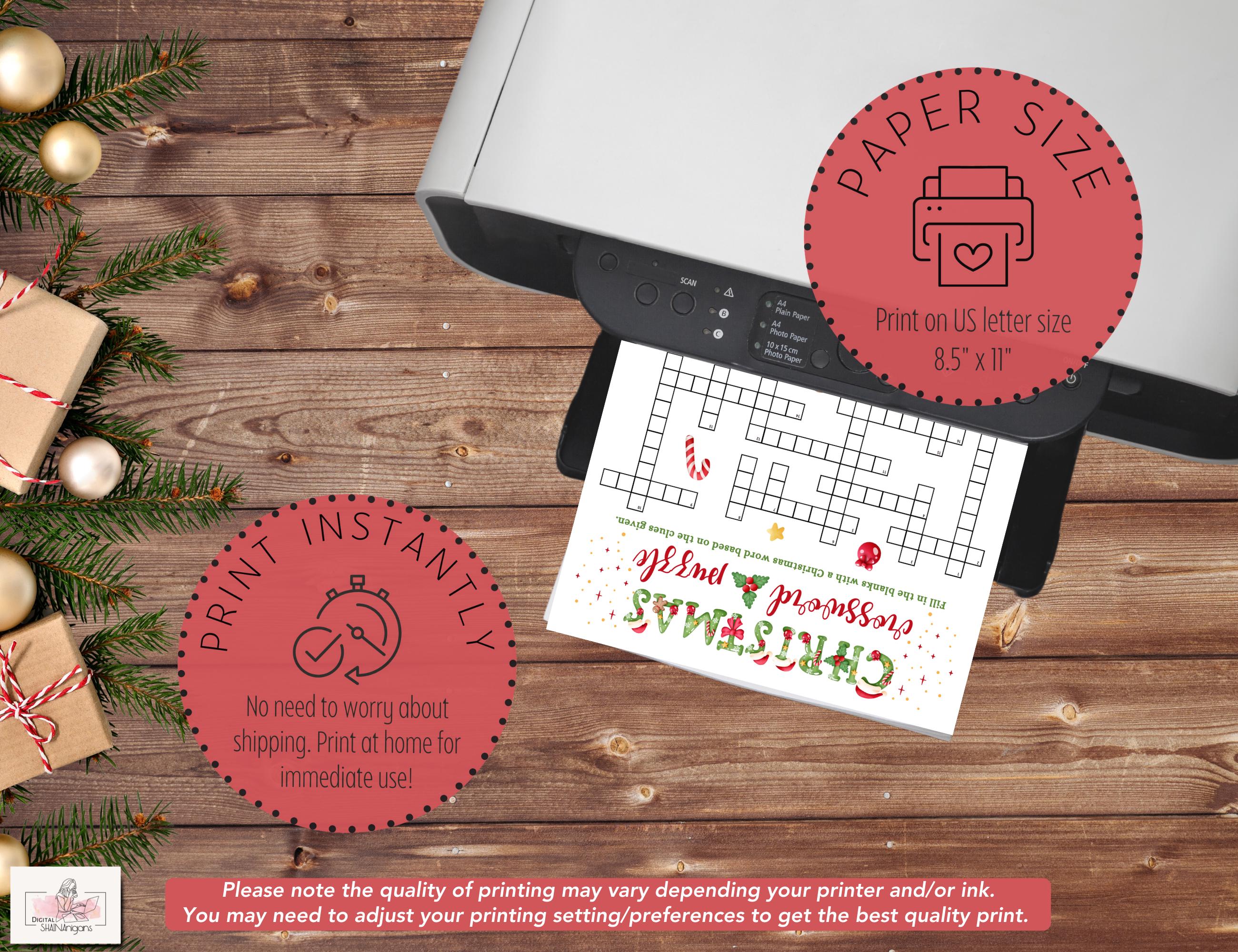 Christmas Crossword Puzzle Game Printable for Kids and Adults ...