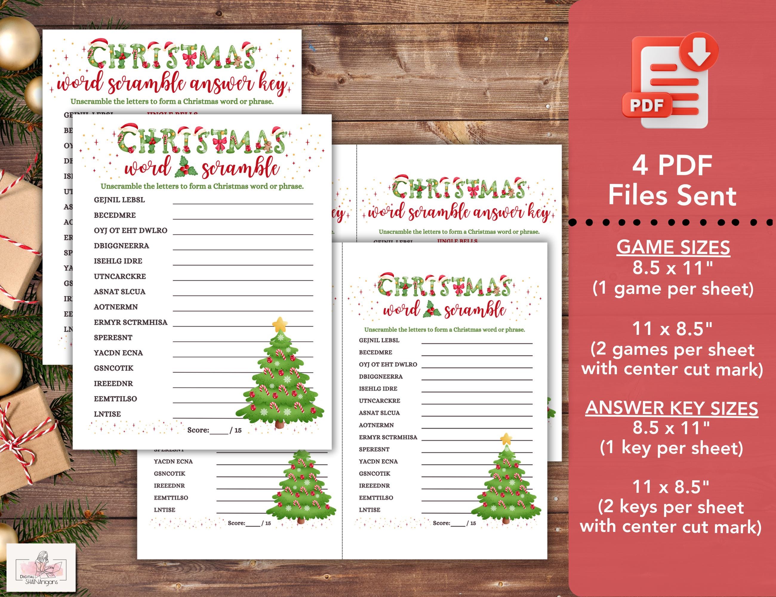 Christmas Word Scramble Game Printable, Christmas Party Game, Word ...