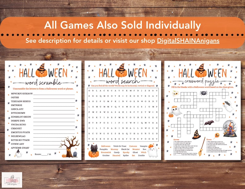 Halloween 3 Game Bundle, Printable Halloween Games, Halloween Word ...