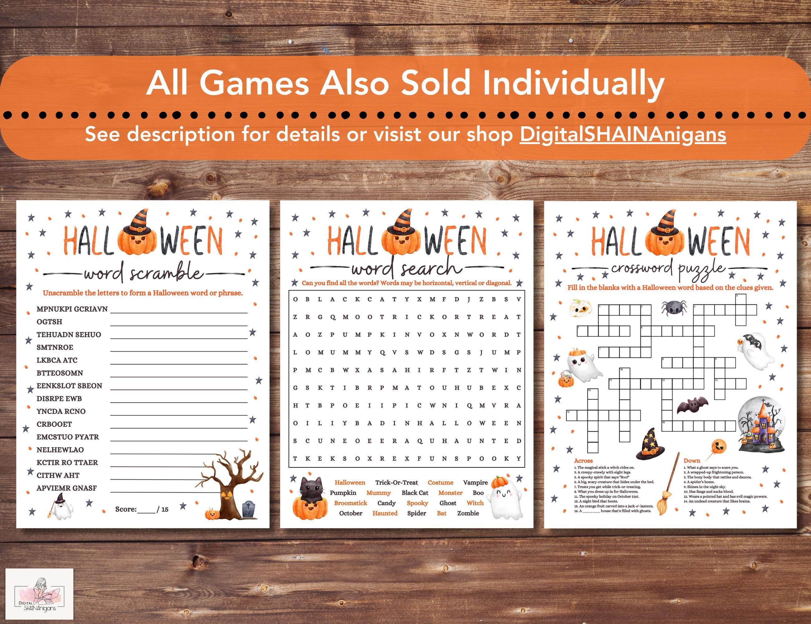 Halloween 3 Game Bundle, Printable Halloween Games, Halloween Word ...