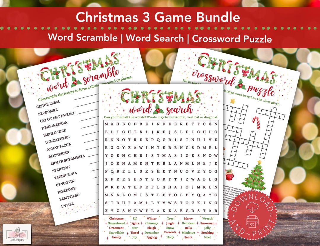 Christmas 3 Game Bundle, Printable Christmas Game, Christmas Word ...