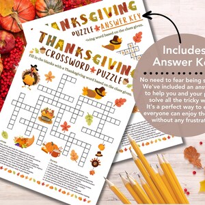 Thanksgiving Crossword Puzzle Game Printable for Kids and Adults ...
