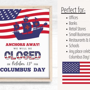 Closed for Columbus Day Sign, Closed on Columbus Day, Columbus Day Sign ...