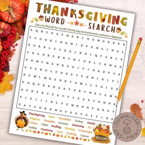 Thanksgiving Word Search Game Printable, Thanksgiving Party Game, Word ...