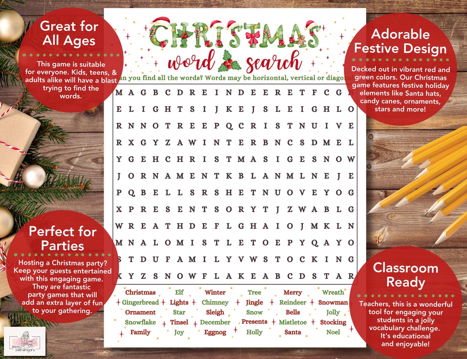 Christmas Word Search Game Printable, Christmas Party Game, Word Search ...