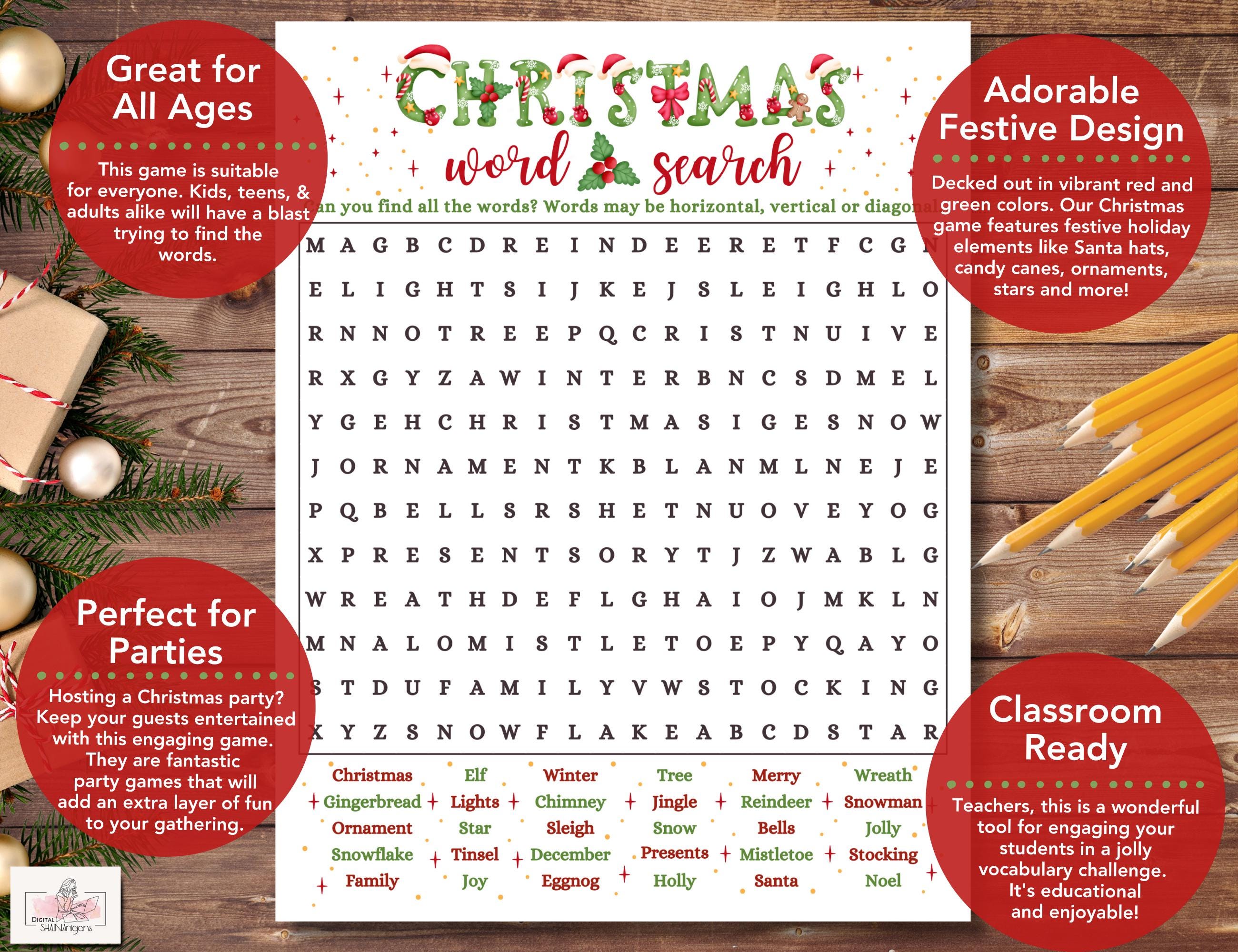 Christmas Word Search Game Printable, Christmas Party Game, Word Search ...