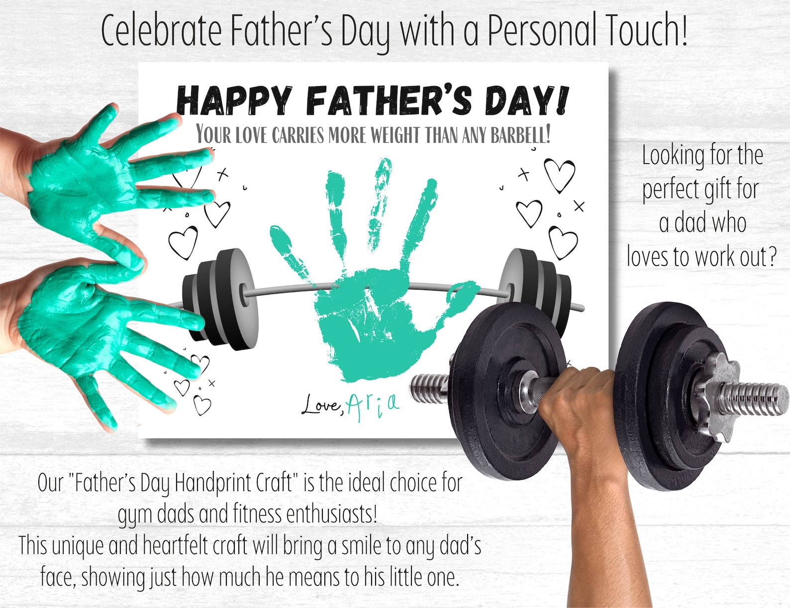 Father’s Day Handprint Craft for Gym & Fitness Dads, Gym Dad Fitness ...