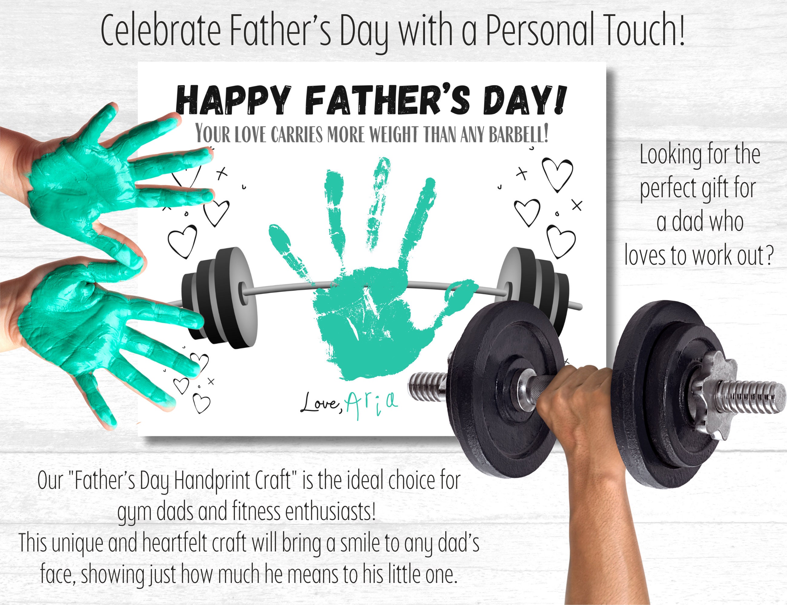Father’s Day Handprint Craft for Gym & Fitness Dads, Gym Dad Fitness ...