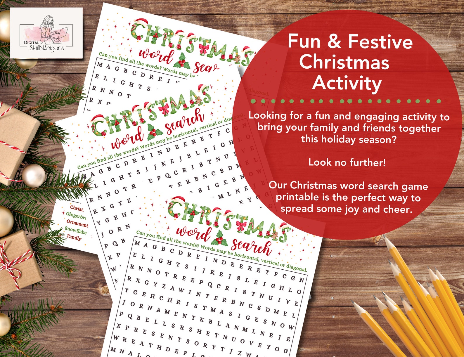 Christmas Word Search Game Printable, Christmas Party Game, Word Search ...