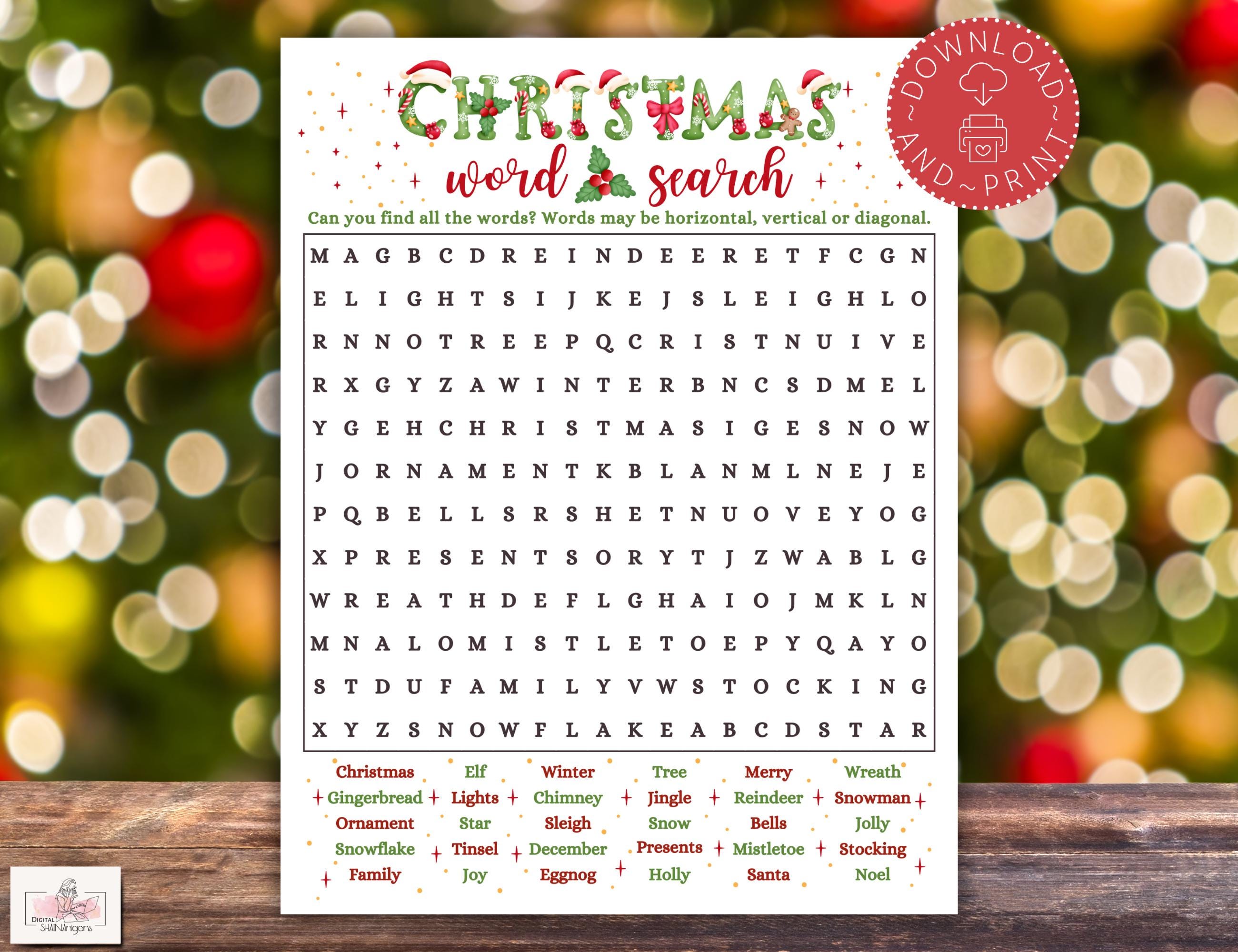 Christmas Word Search Game Printable, Christmas Party Game, Word Search ...