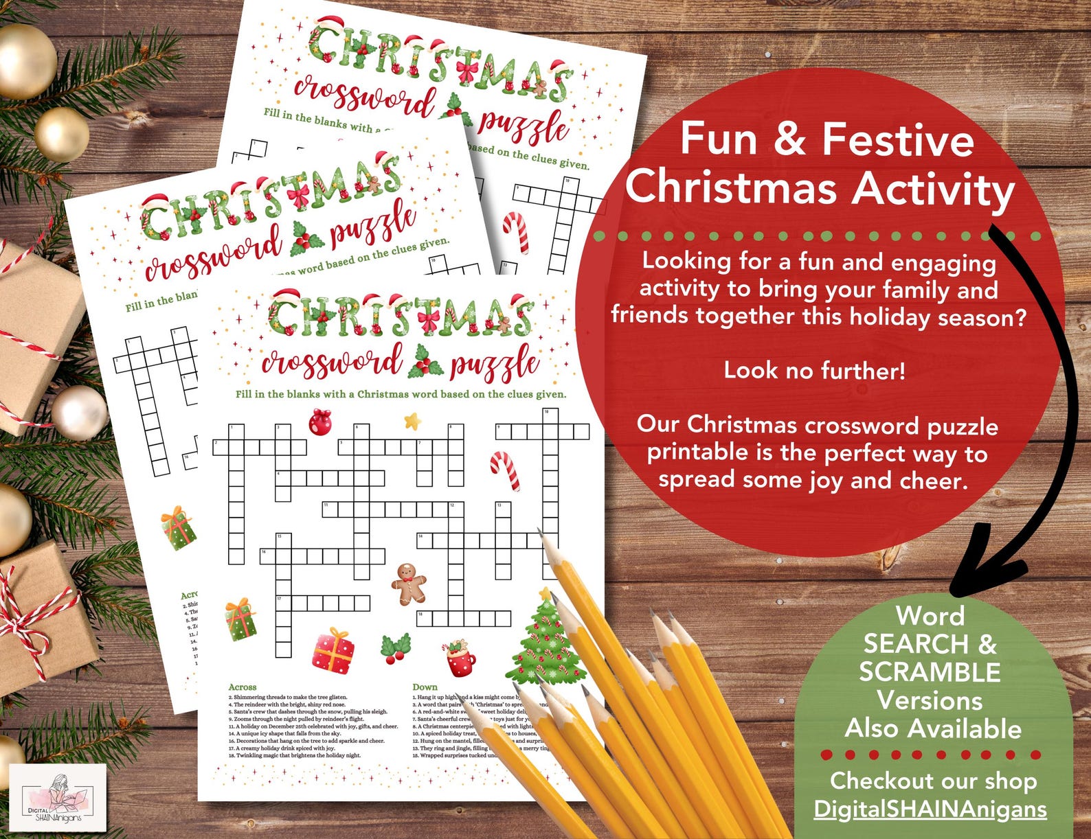 Christmas Crossword Puzzle Game Printable for Kids and Adults ...