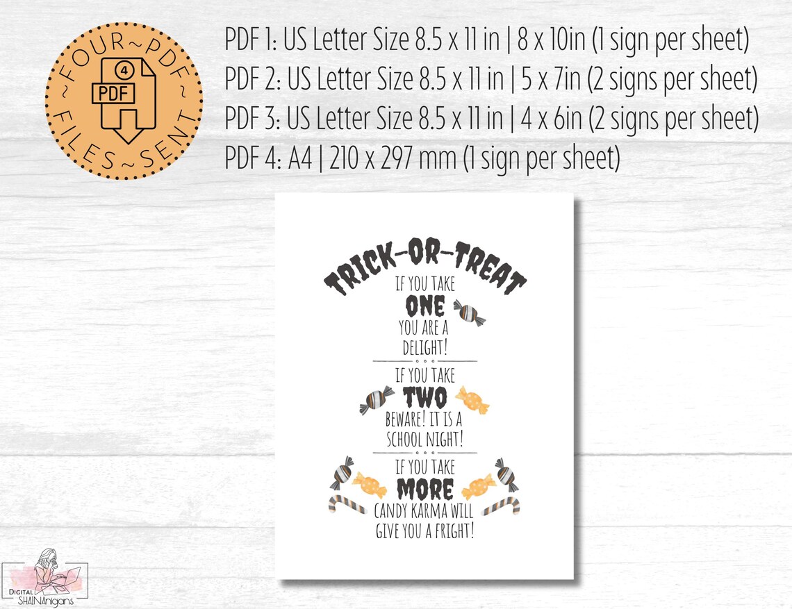 Halloween Printable Trick or Treat Candy Sign, Take One, Take Two, Take ...