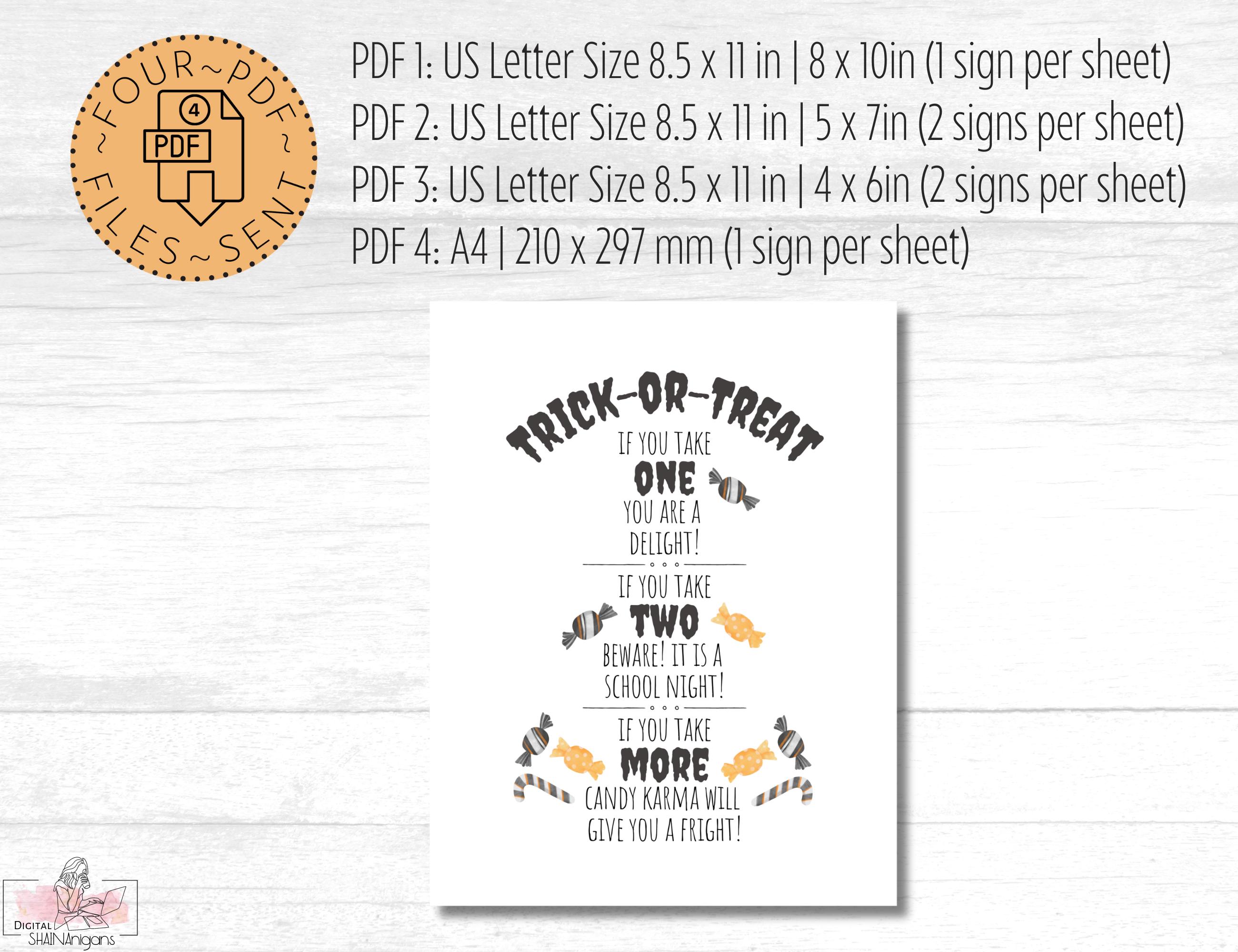 Halloween Printable Trick or Treat Candy Sign, Take One, Take Two, Take ...