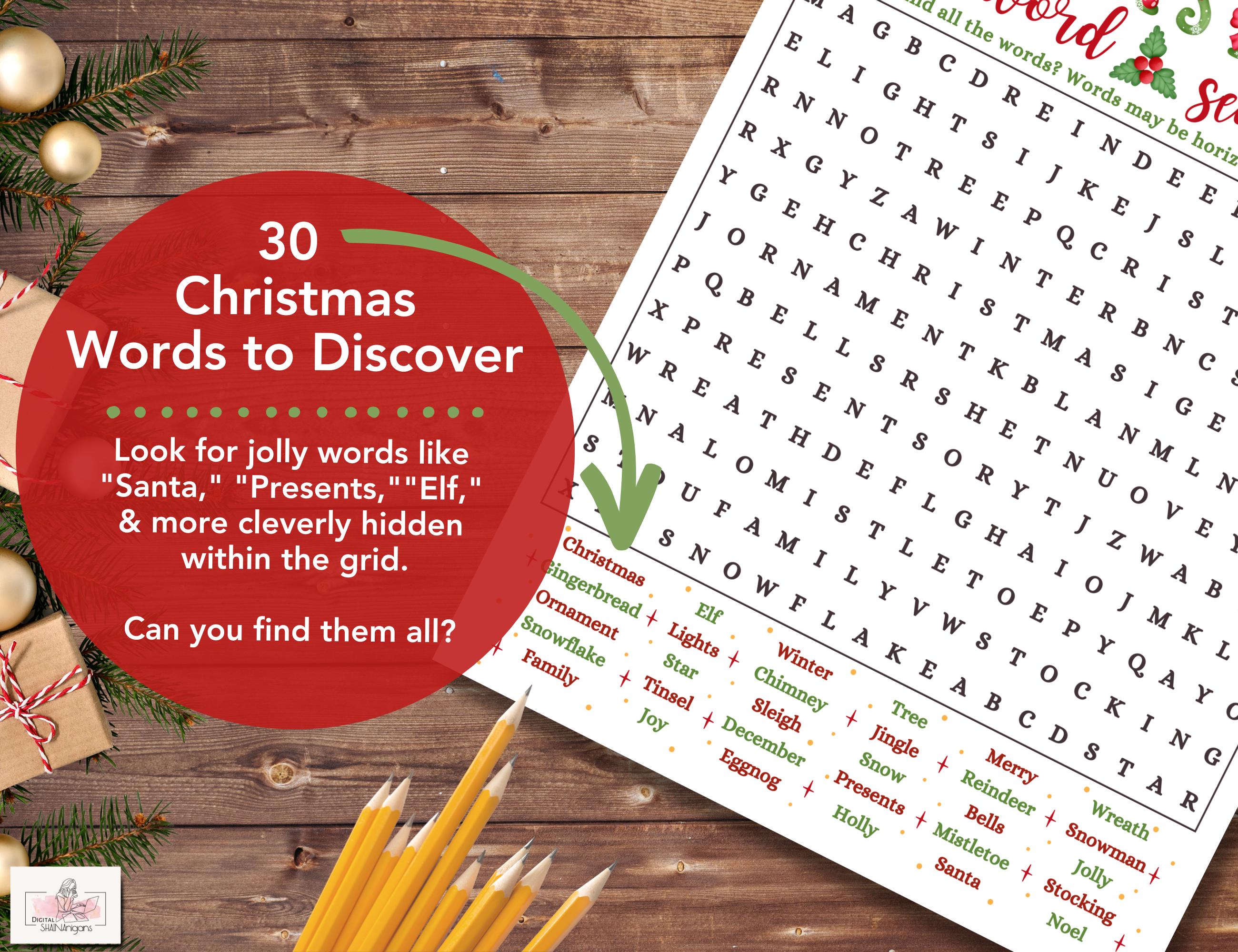 Christmas Word Search Game Printable, Christmas Party Game, Word Search ...