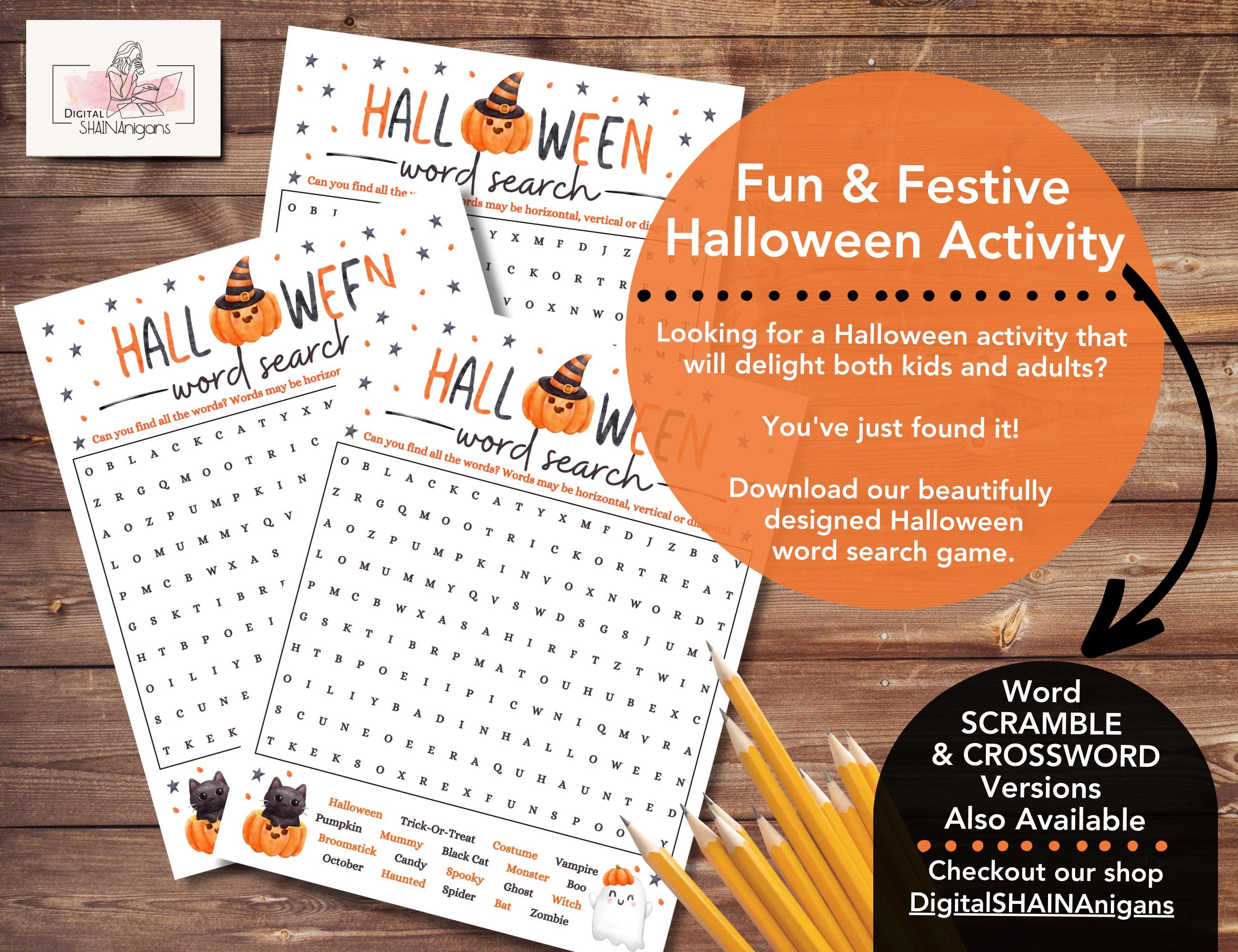 Halloween Word Search Game Printable for Kids and Adults, Halloween ...