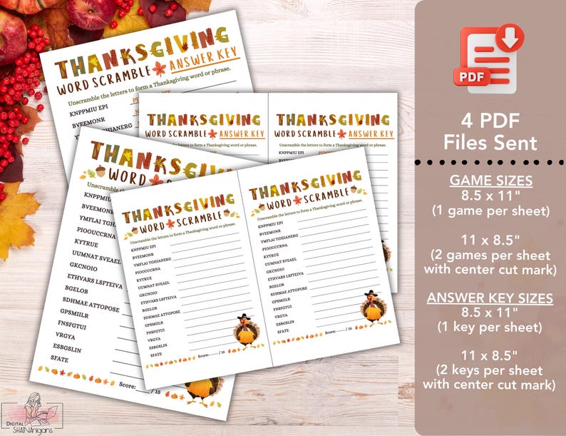 Thanksgiving Word Scramble Game Printable, Thanksgiving Party Game ...