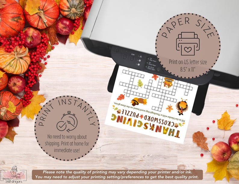 Thanksgiving Crossword Puzzle Game Printable for Kids and Adults ...