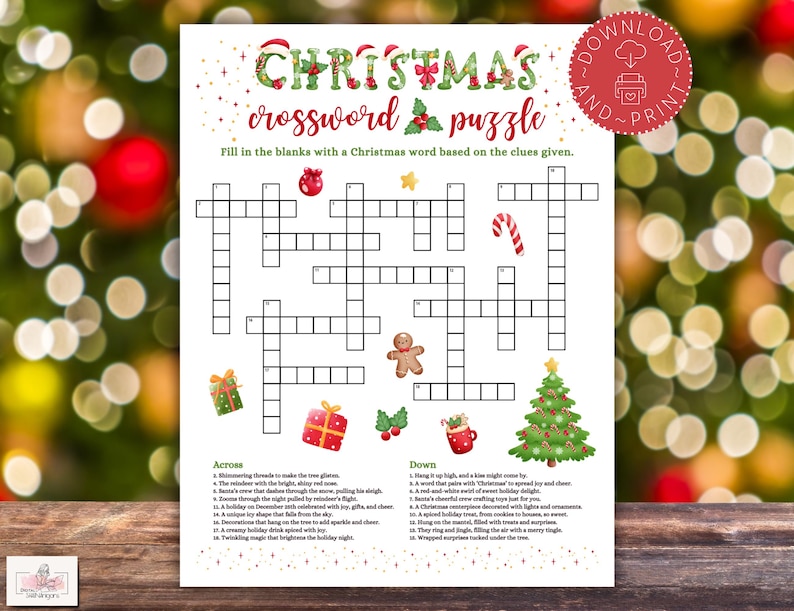 Christmas Crossword Puzzle Game Printable for Kids and Adults ...