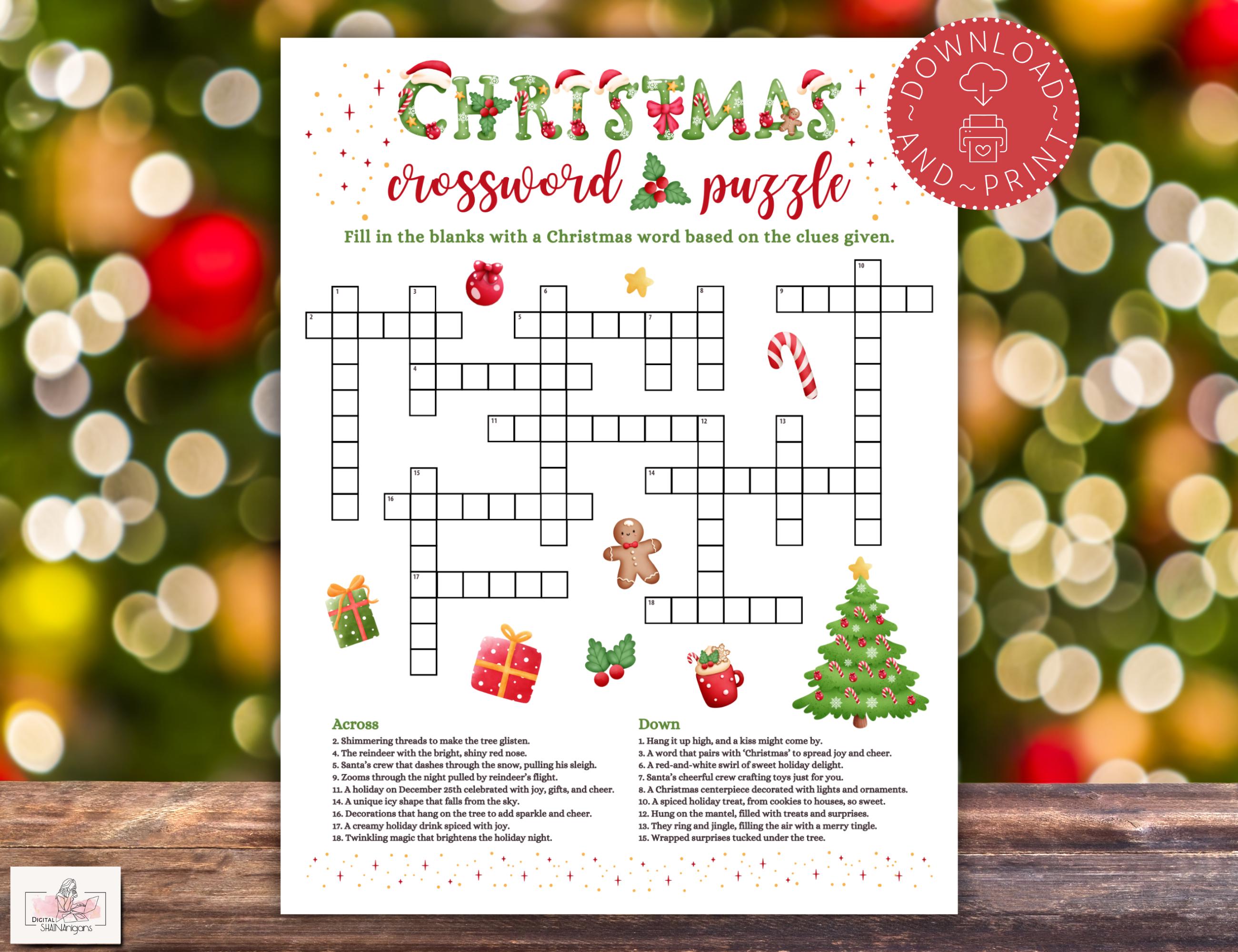 Christmas Crossword Puzzle Game Printable for Kids and Adults ...