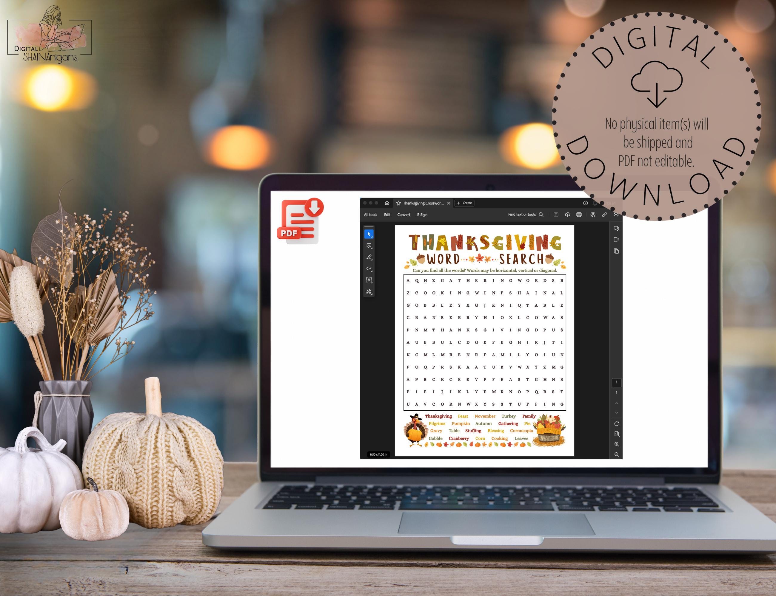 Thanksgiving Word Search Game Printable, Thanksgiving Party Game, Word ...