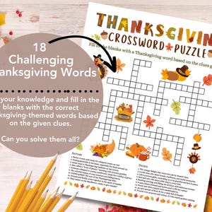 Thanksgiving Crossword Puzzle Game Printable for Kids and Adults ...