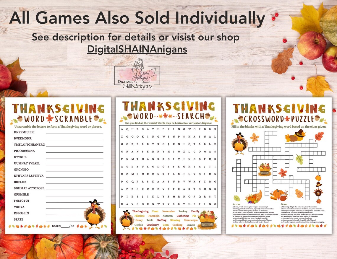 Thanksgiving 3 Game Bundle, Printable Thanksgiving Game, Thanksgiving ...