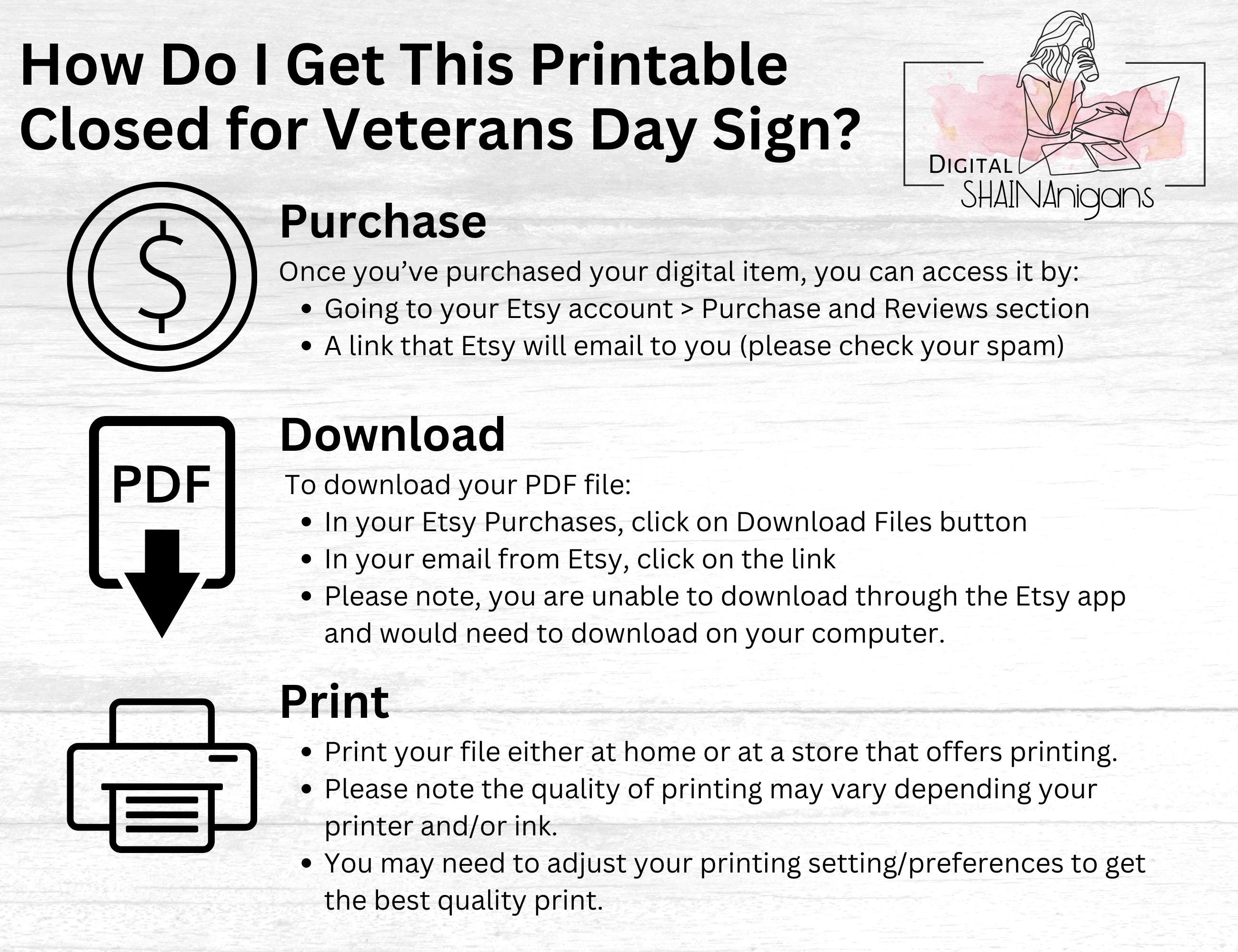 Closed for Veterans Day Sign, Closed on Veterans Day, Veterans Day Sign ...