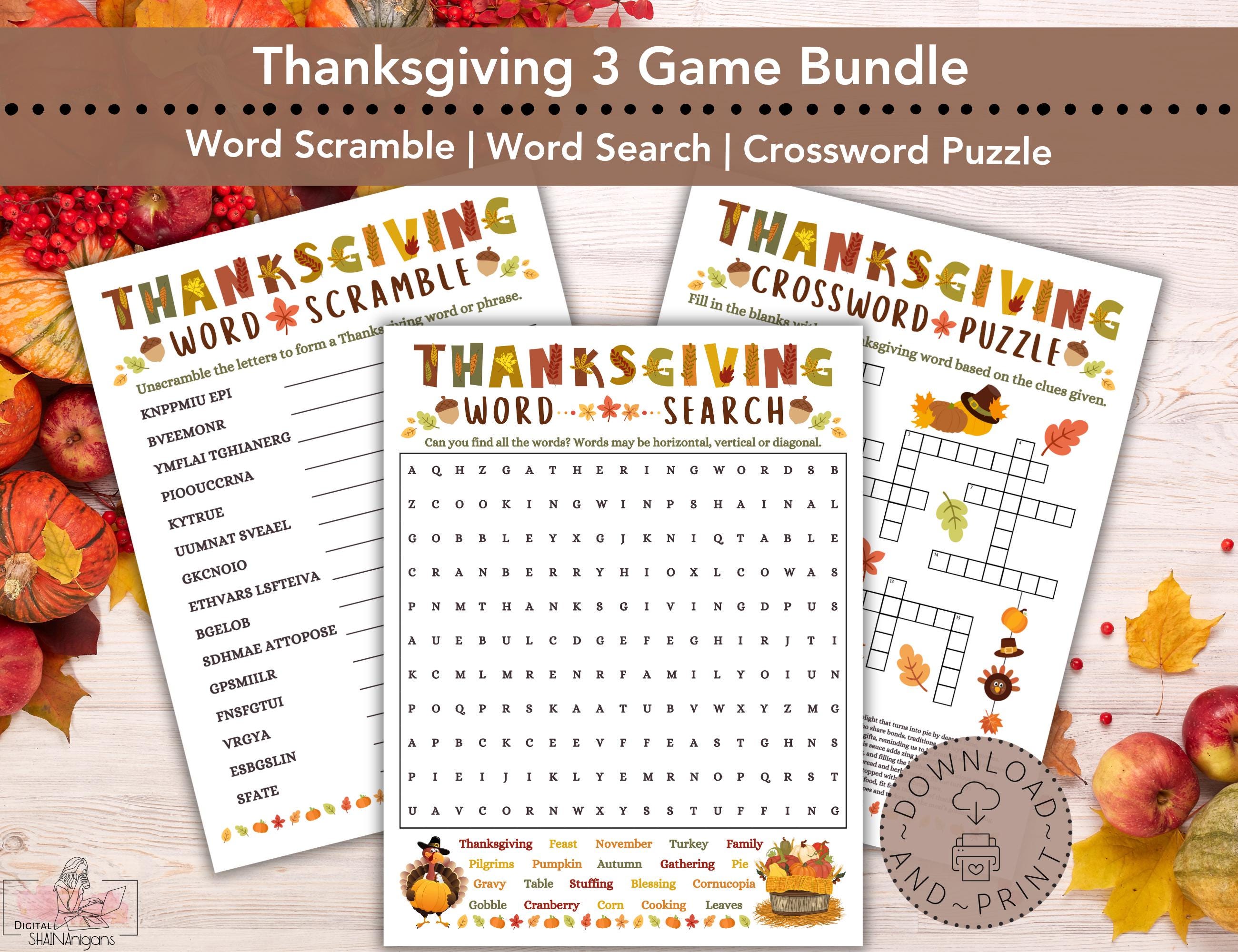 Thanksgiving 3 Game Bundle, Printable Thanksgiving Game, Thanksgiving ...
