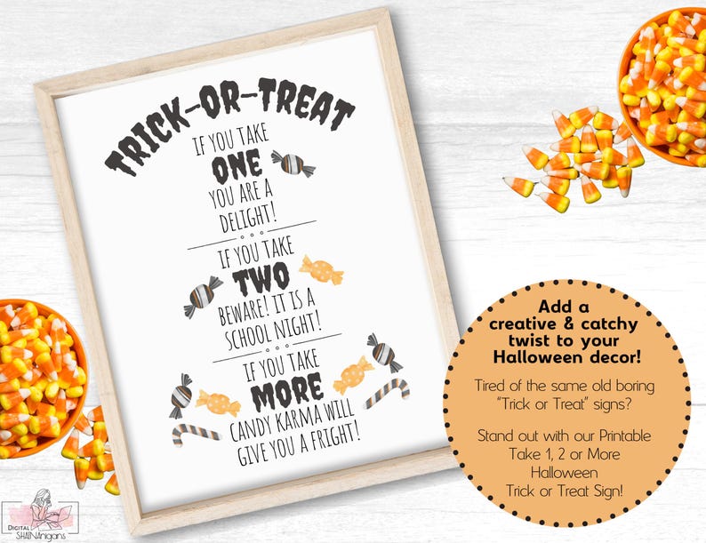 Halloween Printable Trick or Treat Candy Sign, Take One, Take Two, Take ...