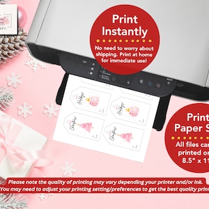 Cute Pink Christmas Gift Tags, Christmas Printable Tags, Merry ...