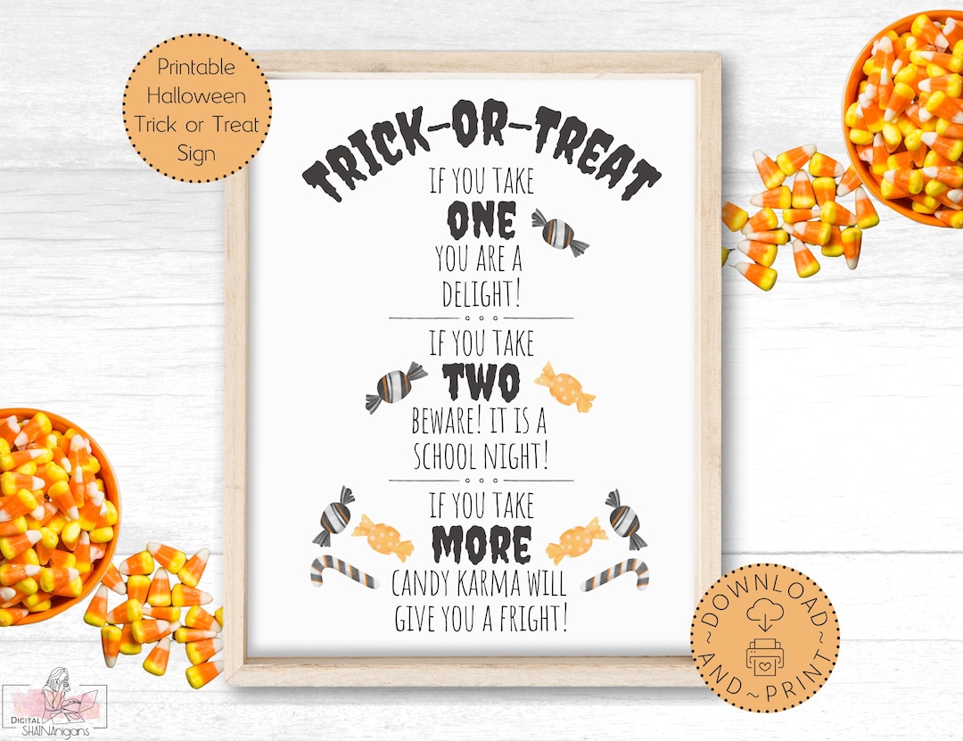 Halloween Printable Trick or Treat Candy Sign, Take One, Take Two, Take ...