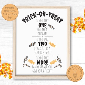 Halloween Printable Trick or Treat Candy Sign, Take One, Take Two, Take ...
