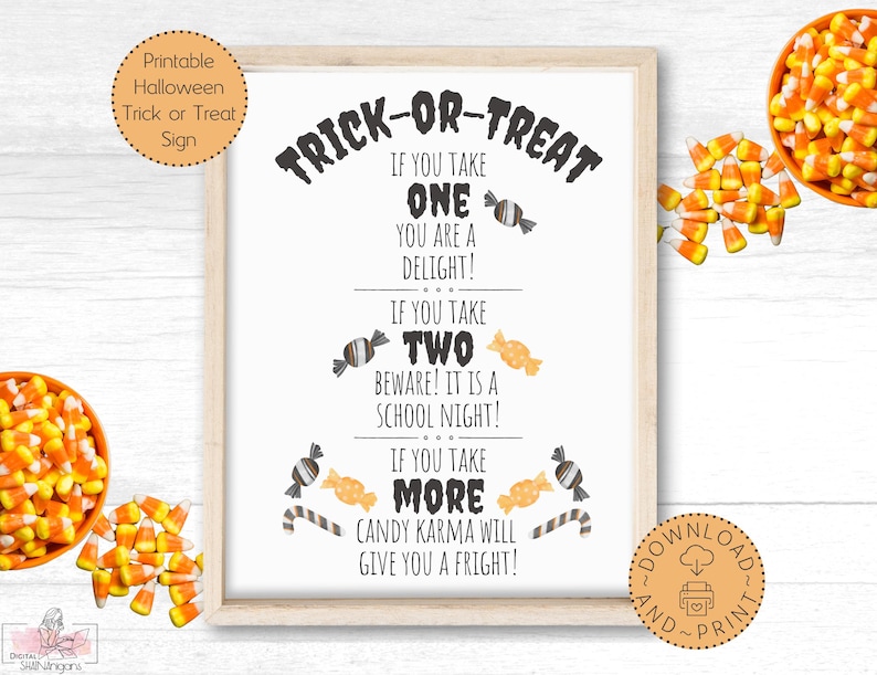 Halloween Printable Trick or Treat Candy Sign, Take One, Take Two, Take ...