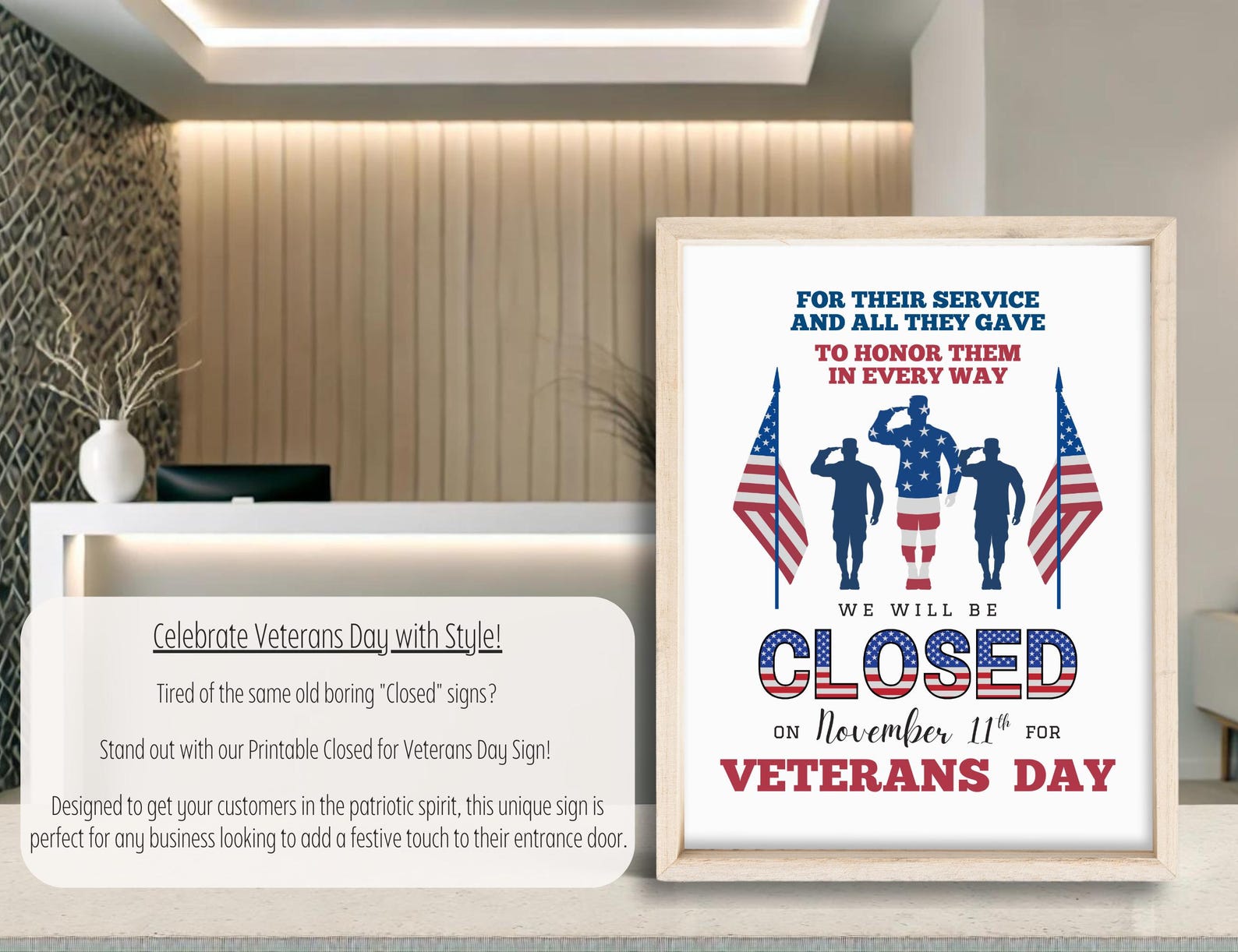 Closed for Veterans Day Sign, Closed on Veterans Day, Veterans Day Sign ...