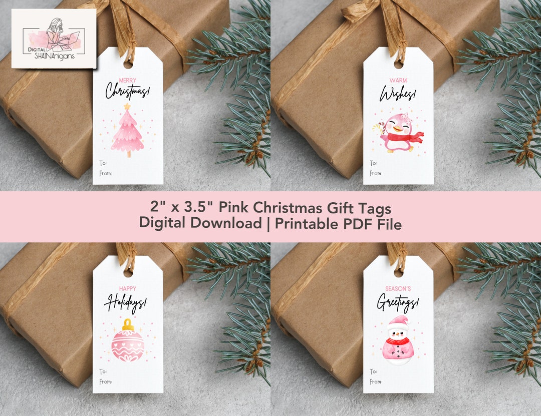 Cute Pink Christmas Gift Tags, Christmas Printable Tags, Merry ...