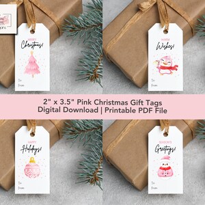Cute Pink Christmas Gift Tags, Christmas Printable Tags, Merry ...