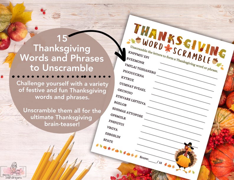 Thanksgiving Word Scramble Game Printable, Thanksgiving Party Game ...
