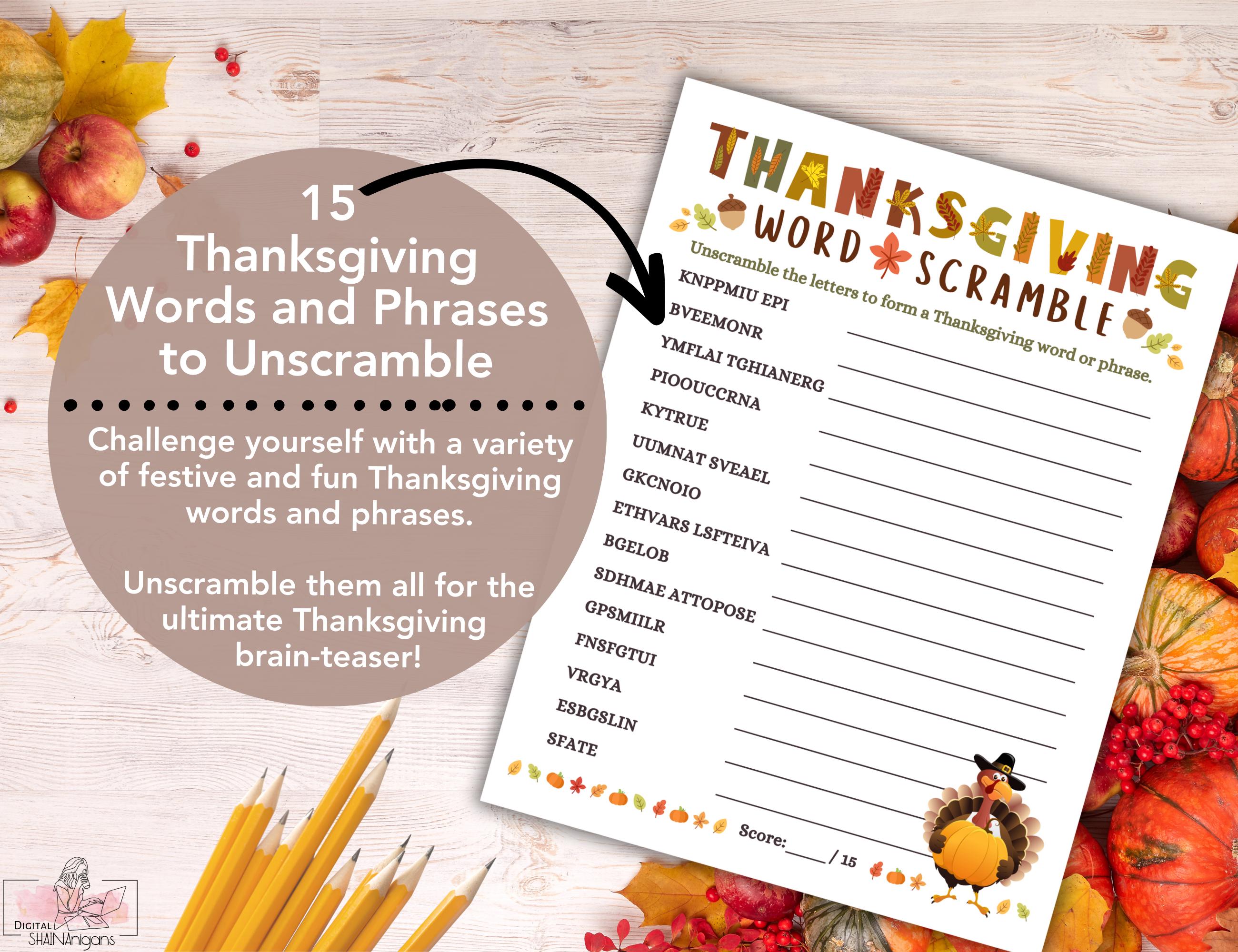 Thanksgiving Word Scramble Game Printable, Thanksgiving Party Game ...