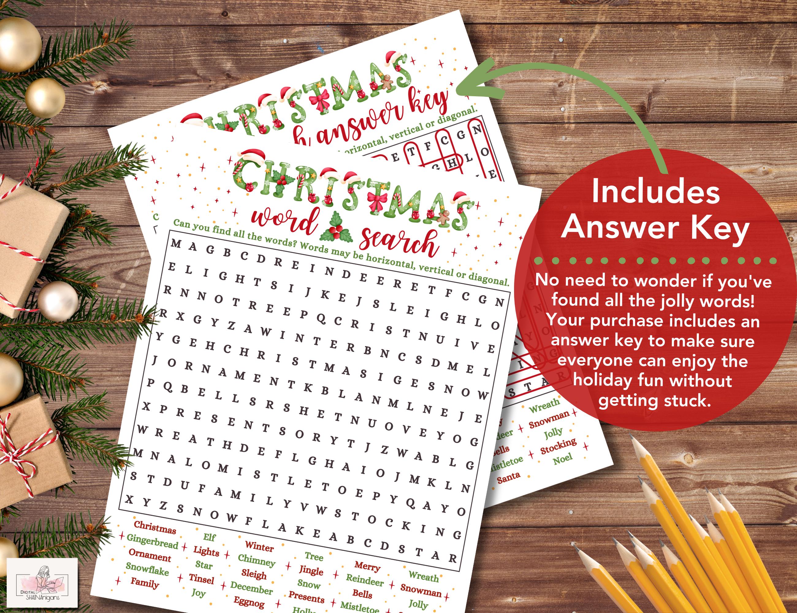 Christmas Word Search Game Printable, Christmas Party Game, Word Search ...