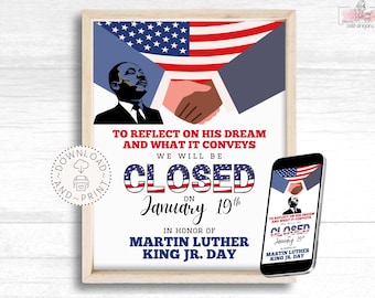 2026 Closed on Martin Luther King Jr Day Printable Sign, Closed MLK Day ...