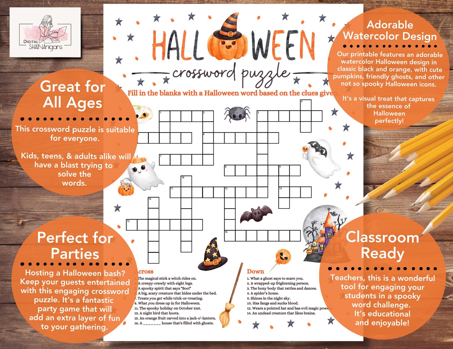 Halloween Crossword Puzzle Game Printable for Kids and Adults ...