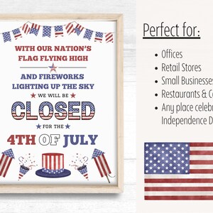 Printable Closed for 4th of July Sign, Closed on July 4th, Closed for ...