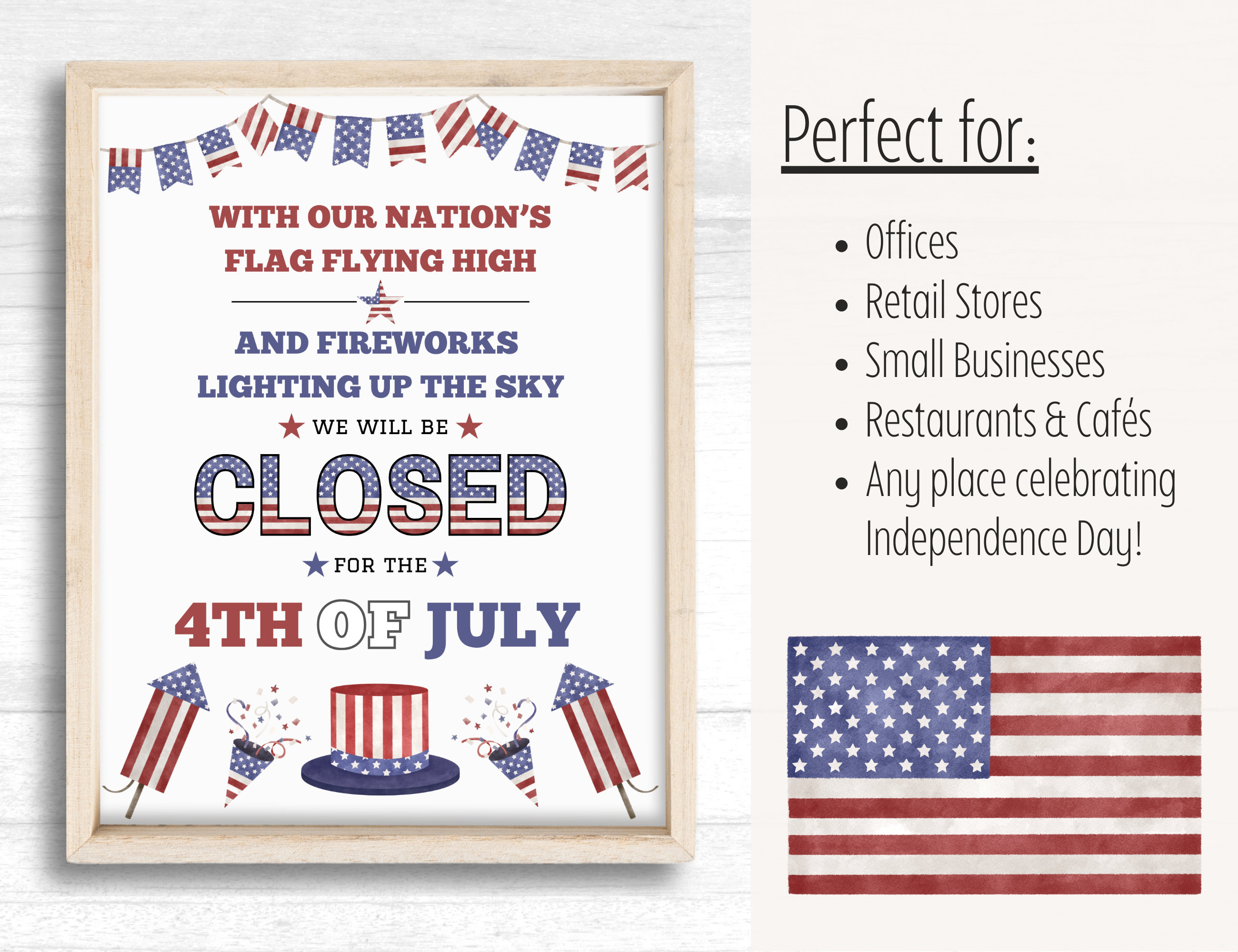 Printable Closed for 4th of July Sign, Closed on July 4th, Closed for ...