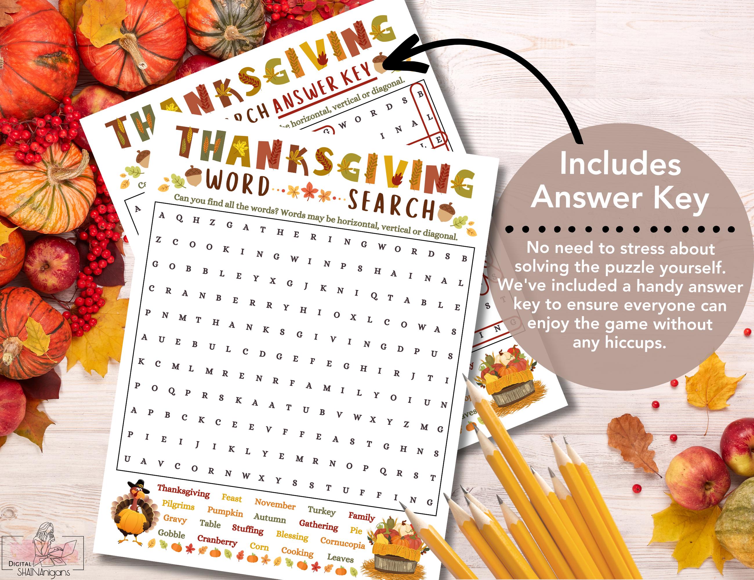 Thanksgiving Word Search Game Printable, Thanksgiving Party Game, Word ...