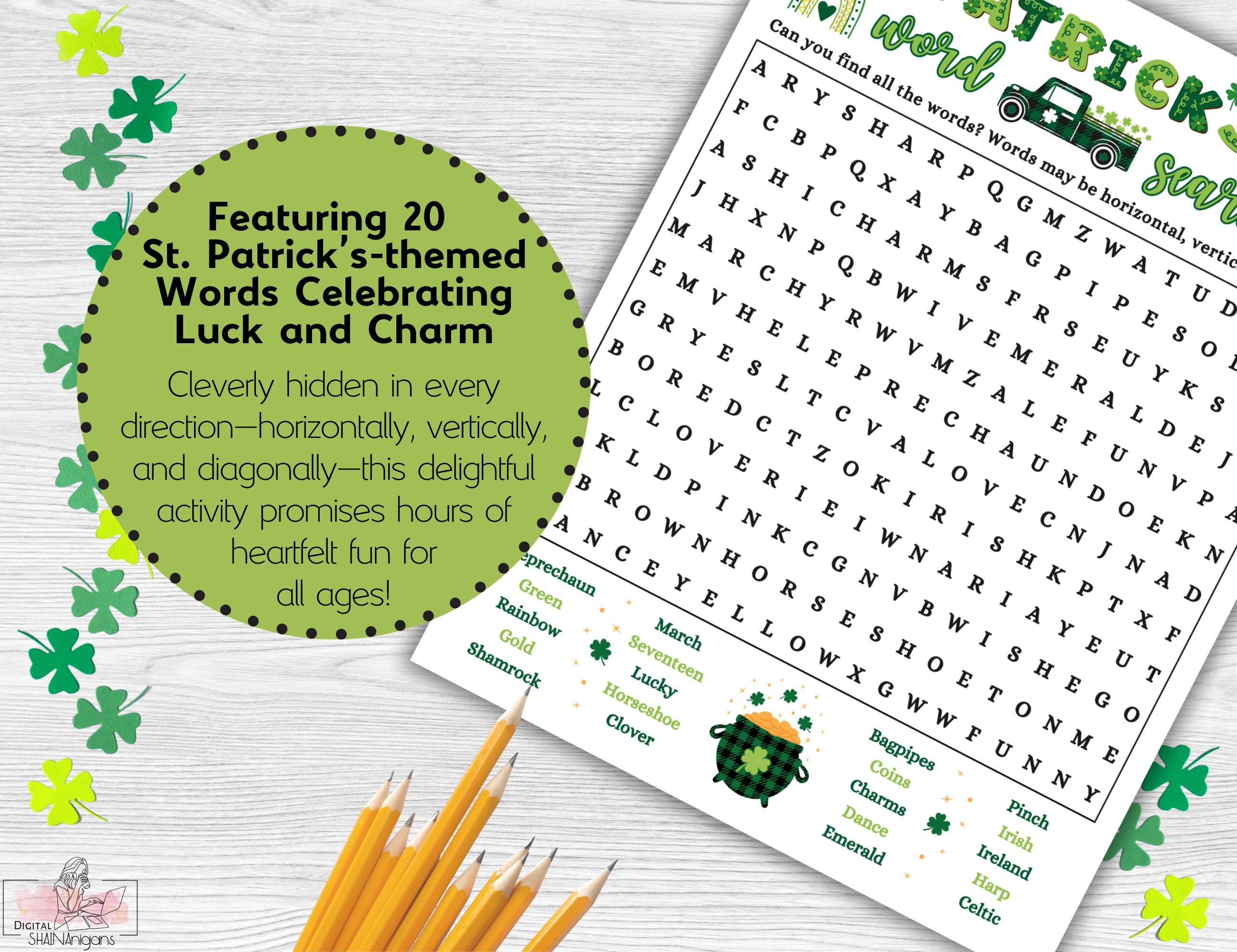 St. Patrick's Day Word Search: Fun Party Game (printable PDF) - Etsy